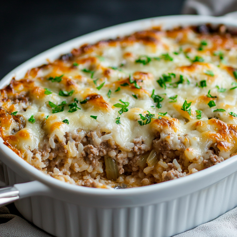 French Onion Ground Beef and Rice Casserole - cookingheavenly